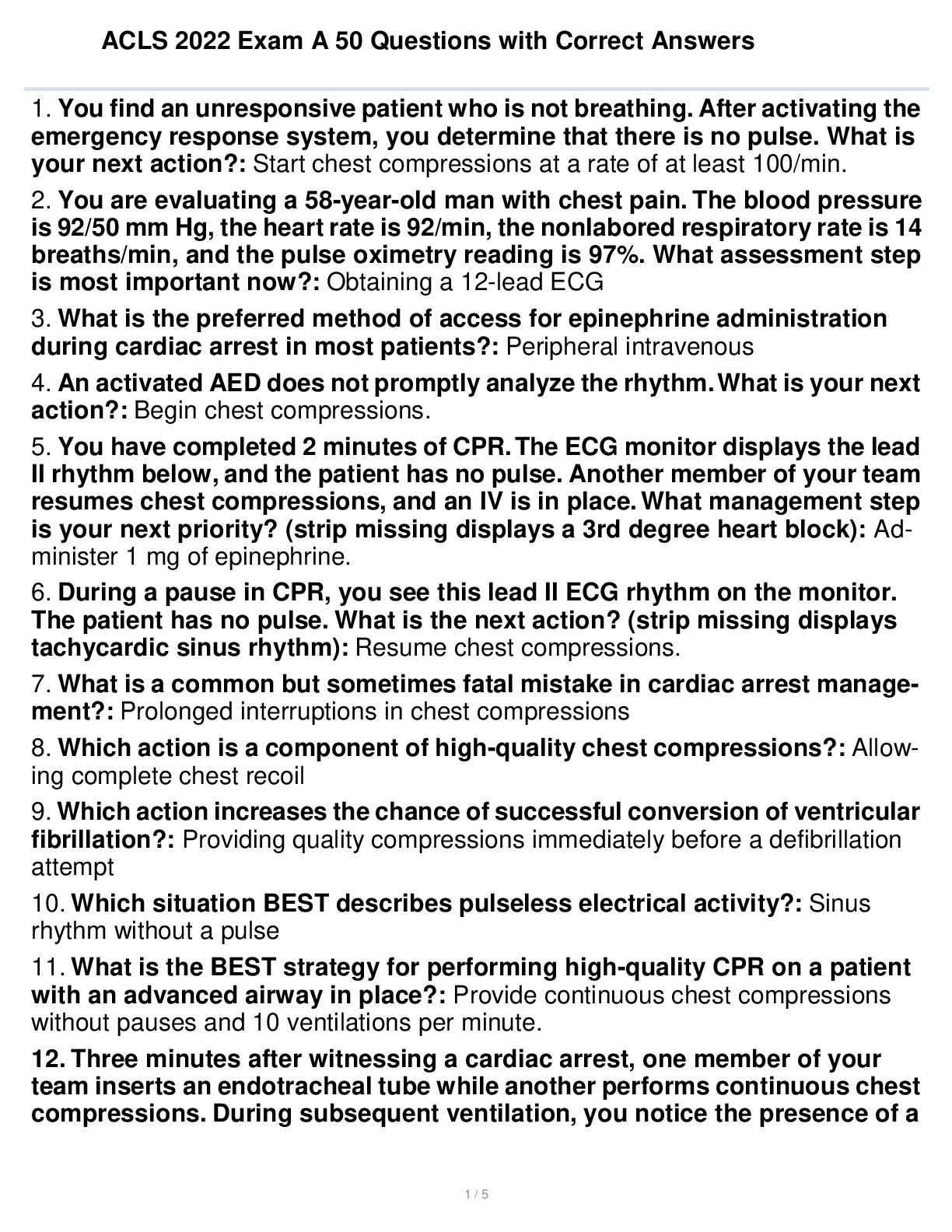 ACLS Exam Version A 2020-2021 questions with answers - Scholarfriends